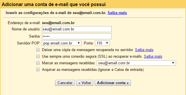 Usar o Gmail para verificar e-mails em POP3 - Base de Conhecimento - Afixar